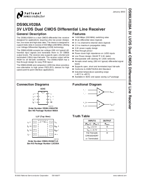 (PDF) DS90LV028A 3V LVDS Dual CMOS Differential Line Receiver | Daniel Velasquez - Academia.edu