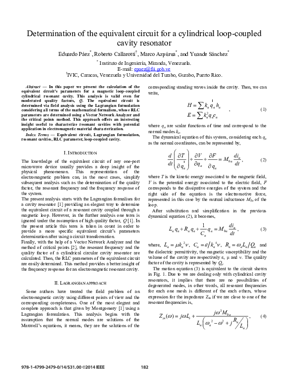 (PDF) Determination of the equivalent circuit for a cylindrical loop ...