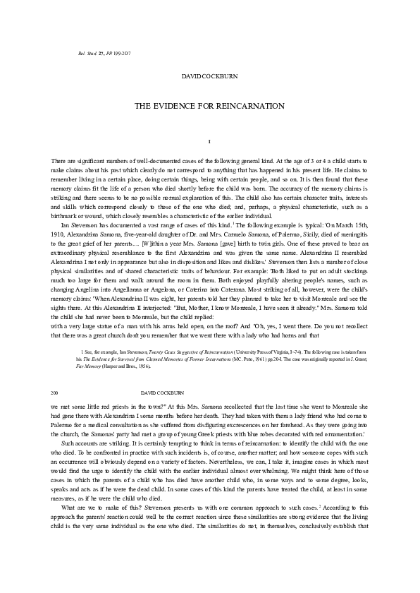 (DOC) THE EVIDENCE FOR REINCARNATION