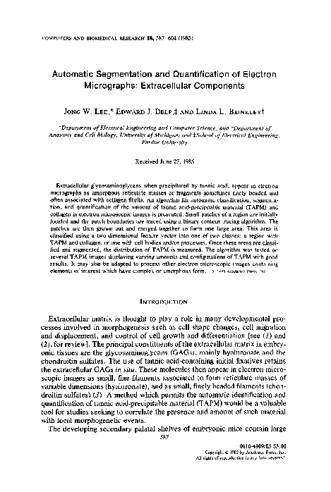 (PDF) Automatic segmentation and quantification of electron micrographs: Extracellular components