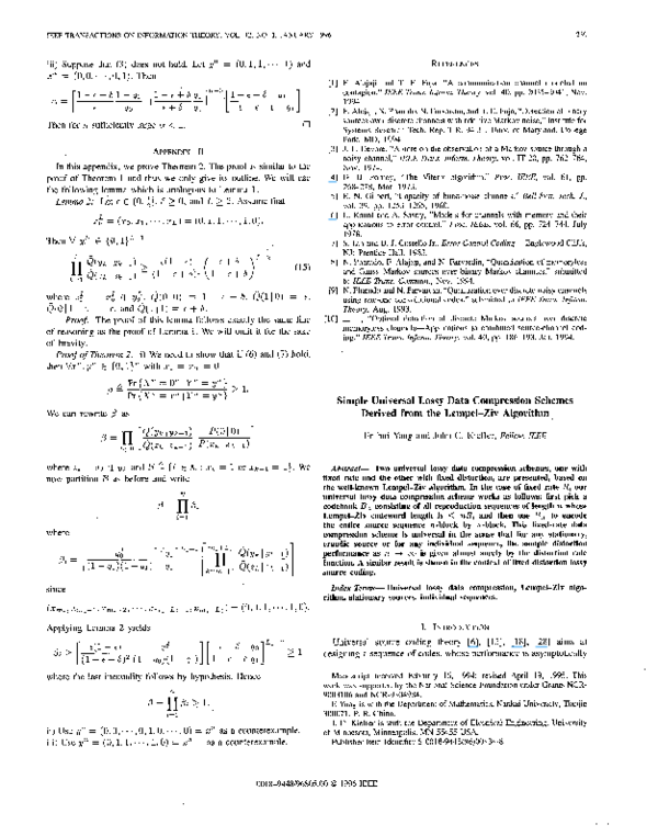 Pdf Simple Universal Lossy Data Compression Schemes Derived From The Lempel Ziv Algorithm En