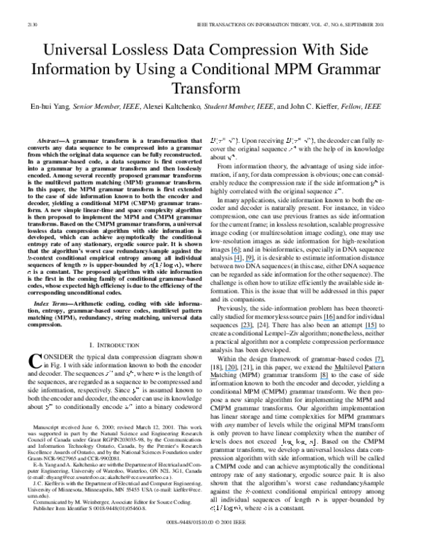 (PDF) Universal lossless data compression with side information by using a conditional MPM ...