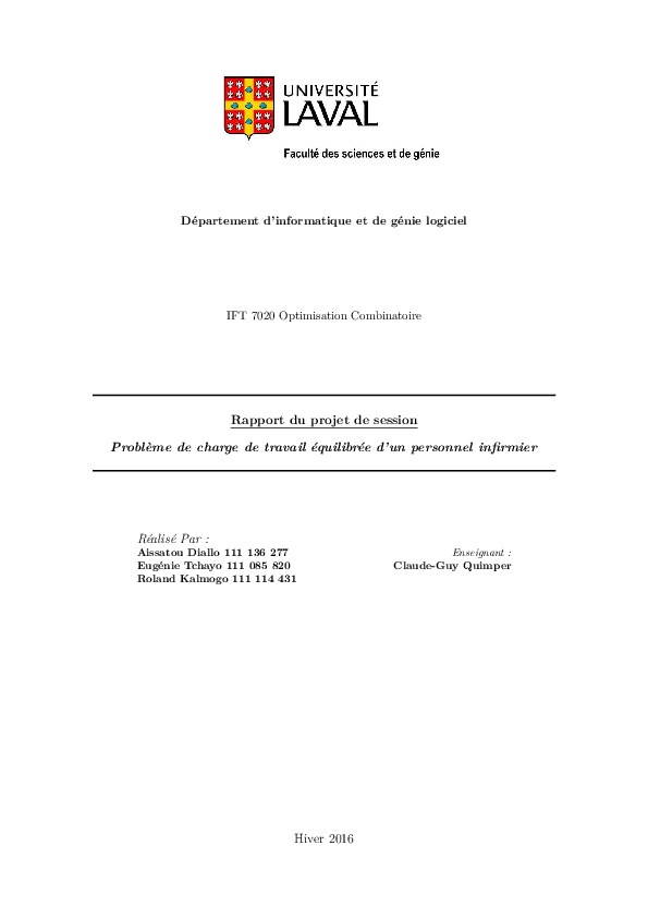 (PDF) Optimisation Combinatoire Rapport du projet de session