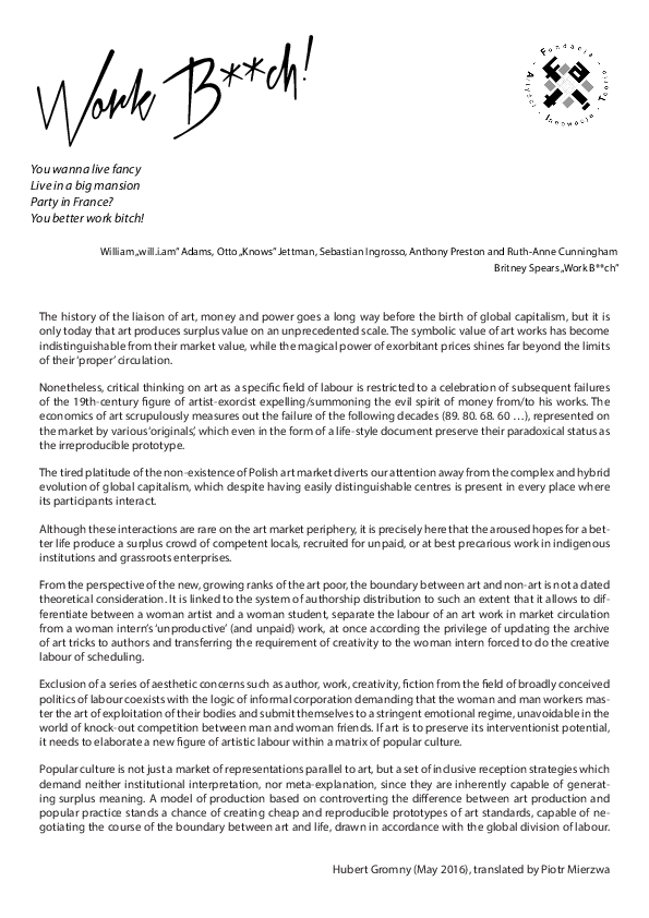 (PDF) WORK B**CH (curatorial statement; eng+pl)