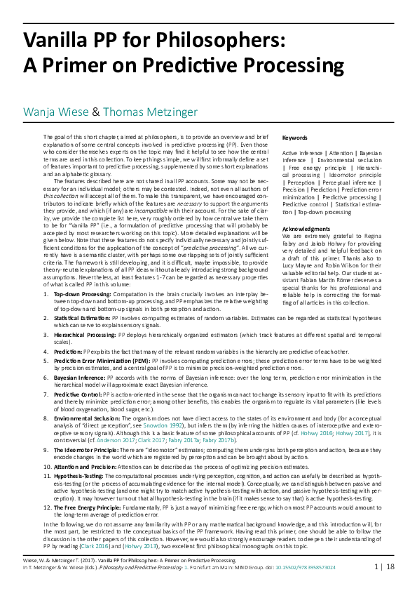(PDF) Vanilla PP for Philosophers: A Primer on Predictive Processing