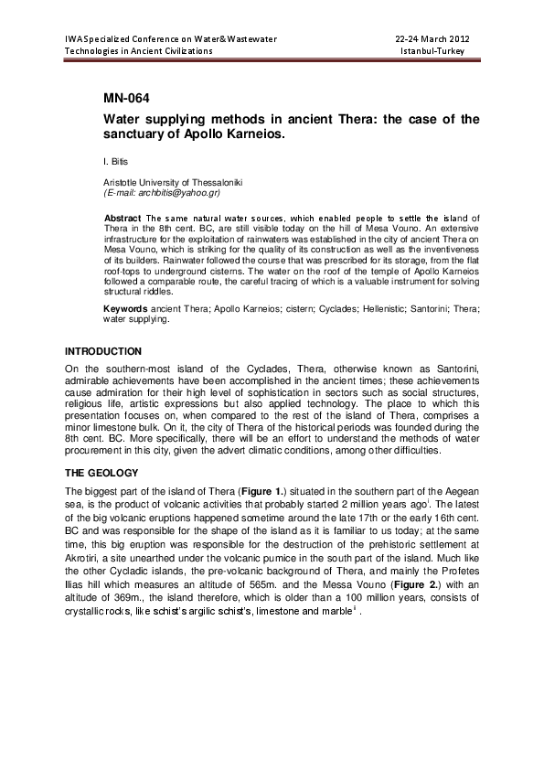 (PDF) Water supplying methods in ancient Thera: the case of the ...