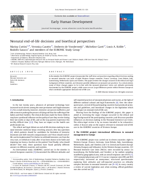 (PDF) Neonatal end-of-life decisions and bioethical perspectives