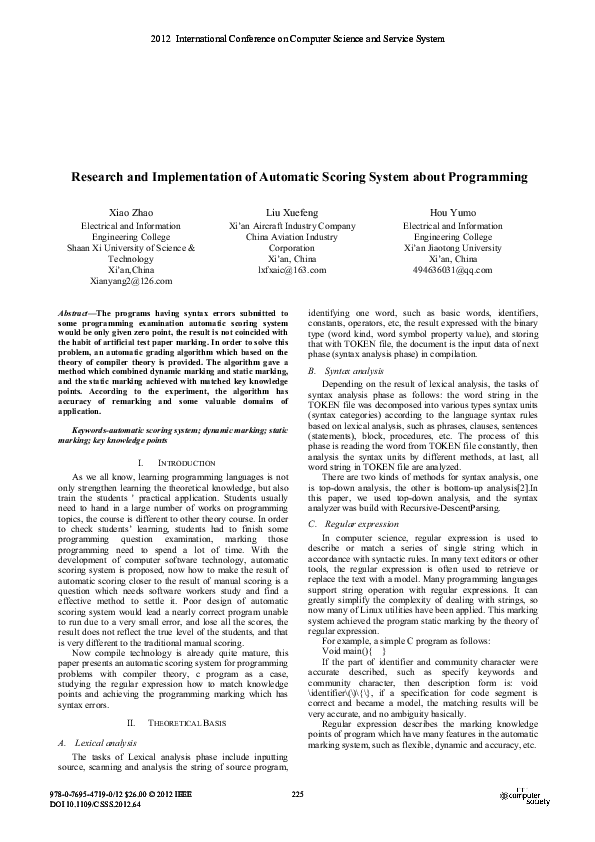 (PDF) Research and Implementation of Automatic Scoring System about ...