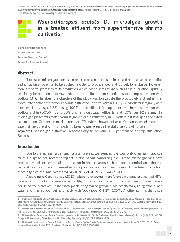(PDF) Nannochloropsis oculata D. microalgae growth in a treated ...