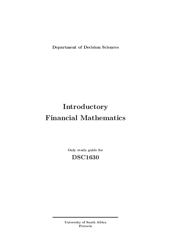 (PDF) Introductory Financial Mathematics Only study guide for DSC1630