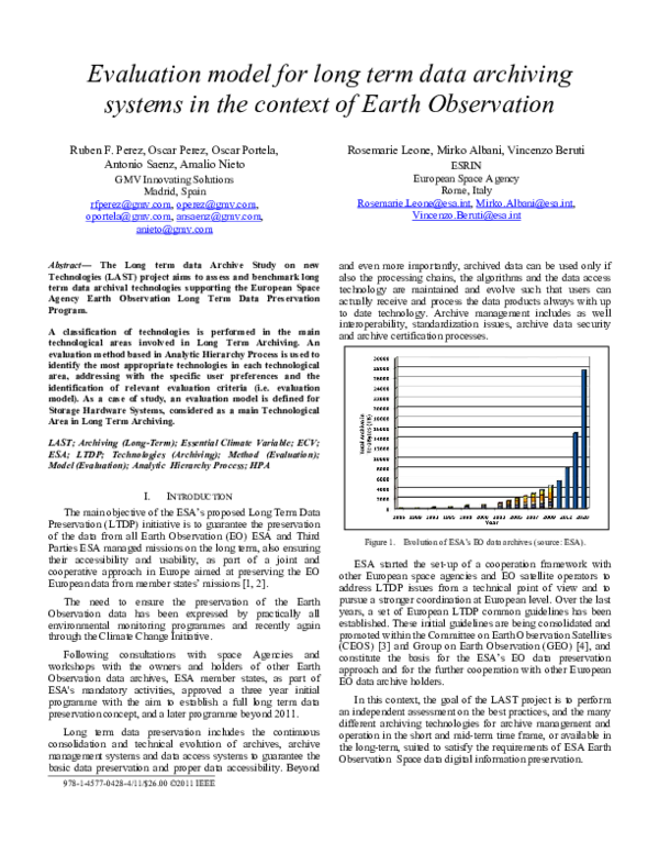 (PDF) Evaluation model for long term data archiving systems in the context of Earth Observation