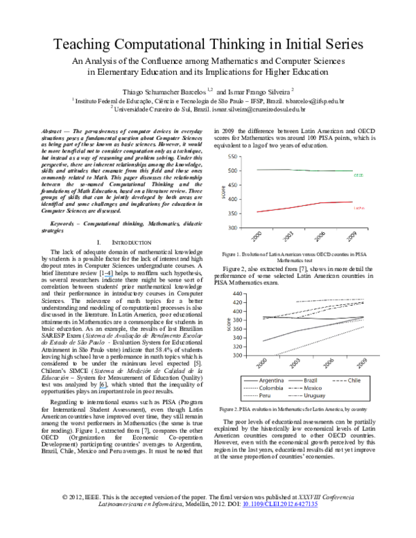 Pdf Teaching Computational Thinking In Initial Series An Analysis Of The Confluence Among