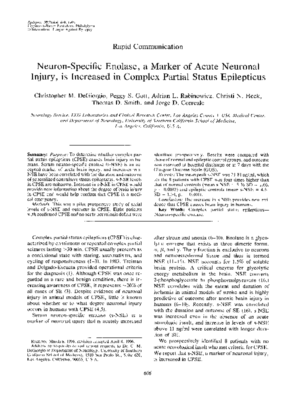 (PDF) Neuron-Specific Enolase, a Marker of Acute Neuronal Injury, is ...