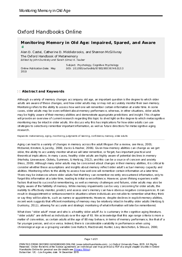 (PDF) Monitoring Memory in Old Age