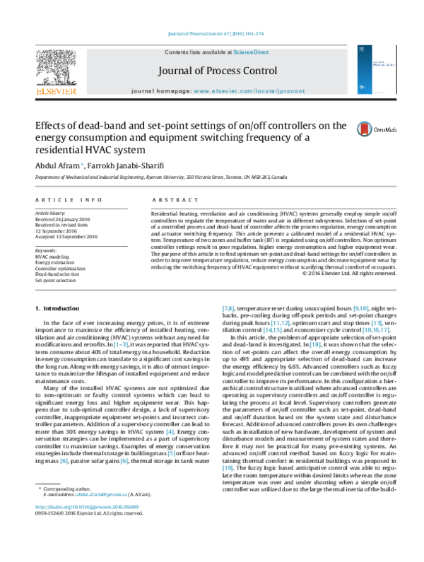 (PDF) Effects of dead-band and set-point settings of on/off controllers ...
