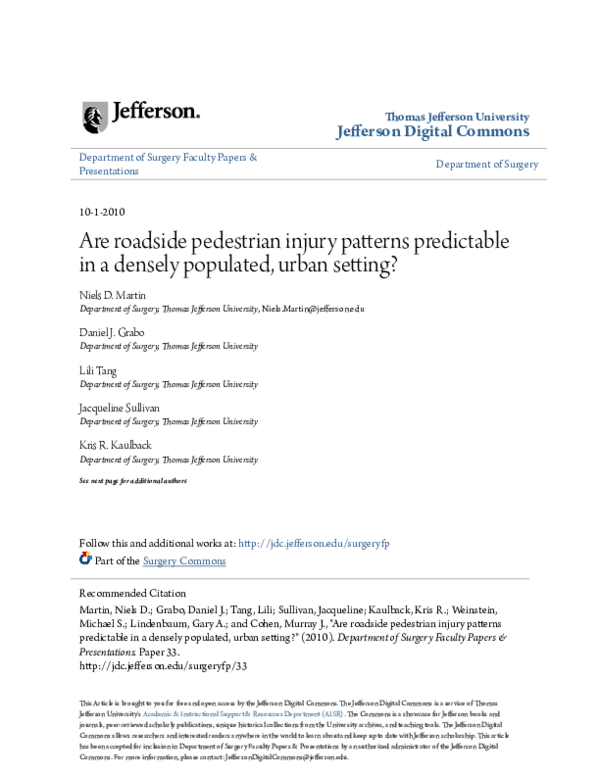 (PDF) Are Roadside Pedestrian Injury Patterns Predictable in a Densely ...