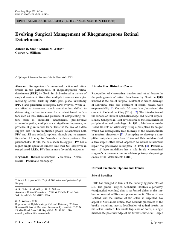 (PDF) Evolving Surgical Management of Rhegmatogenous Retinal ...