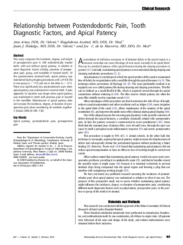 (PDF) Relationship between postendodontic pain, tooth diagnostic ...