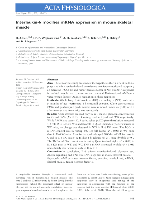 (PDF) Interleukin-6 modifies mRNA expression in mouse skeletal muscle