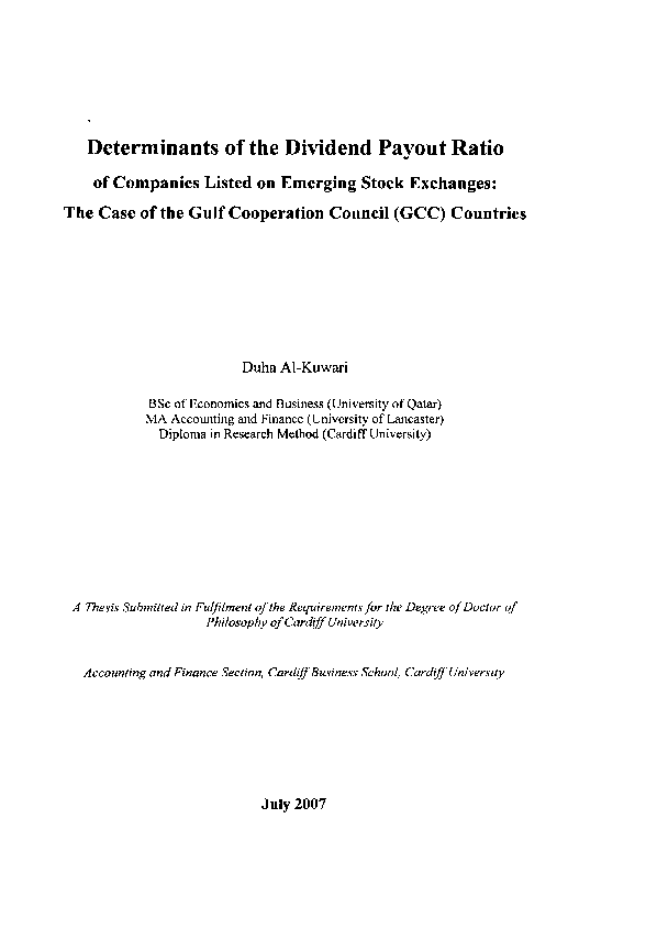 (PDF) Determinants of dividend payout ratio