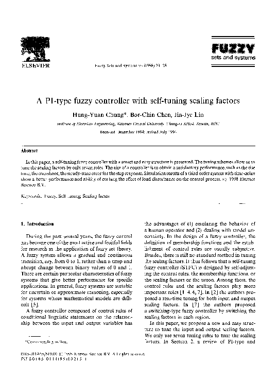 Pdf A Pi Type Fuzzy Controller With Self Tuning Scaling Factors
