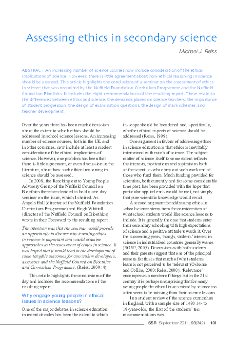 (PDF) Assessing ethics in secondary science