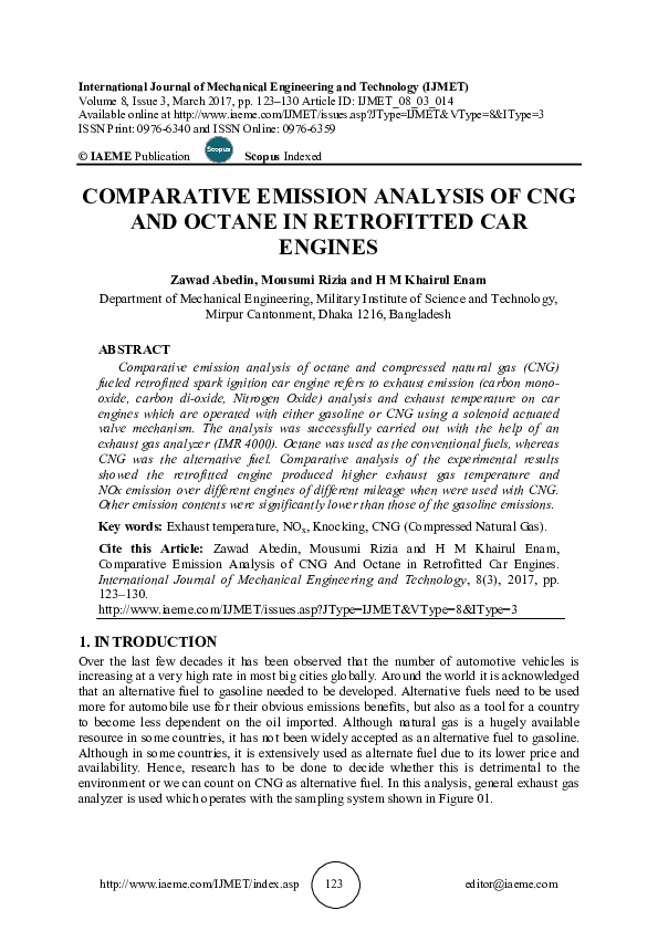 (PDF) COMPARATIVE EMISSION ANALYSIS OF CNG AND OCTANE IN RETROFITTED ...