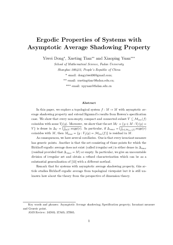 (PDF) Ergodic properties of invariant measures for systems with average shadowing property