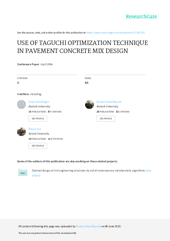 (PDF) USE OF TAGUCHI OPTIMIZATION TECHNIQUE IN PAVEMENT CONCRETE MIX DESIGN Optimal design of ...