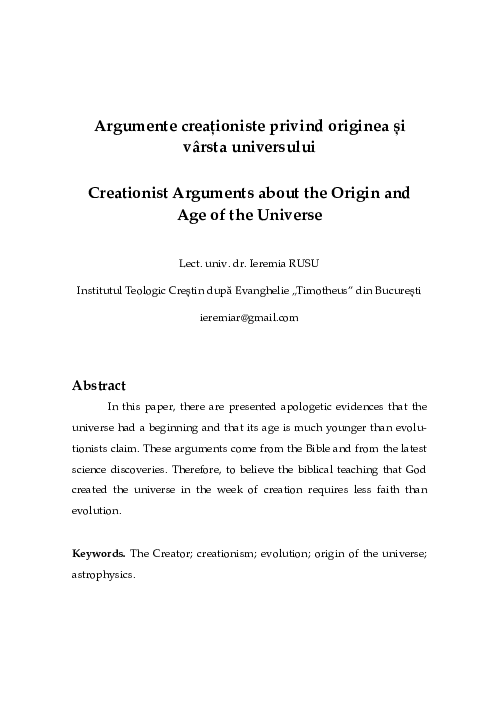 (PDF) Argumente(creaționiste(privind(originea(și vârsta(universului ...