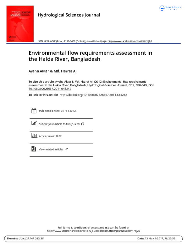 (PDF) Environmental flow requirements assessment in the Halda River ...