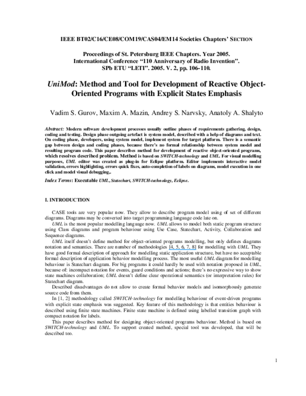 Pdf Unimod Method And Tool For Development Of Reactive Object Oriented Programs With Explicit