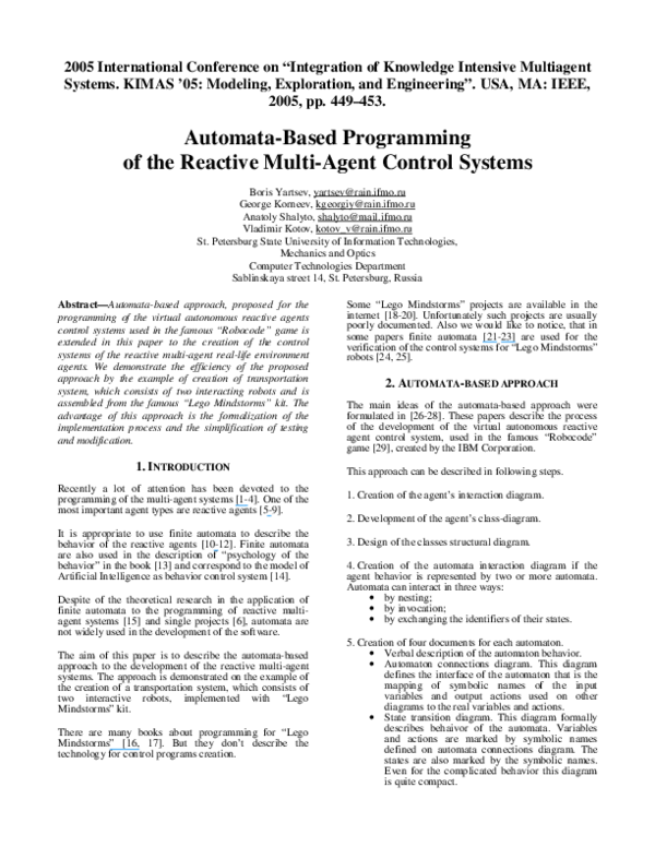 Pdf Automata Based Programming Of The Reactive Multi Agent Control Systems Anatoly Shalyto