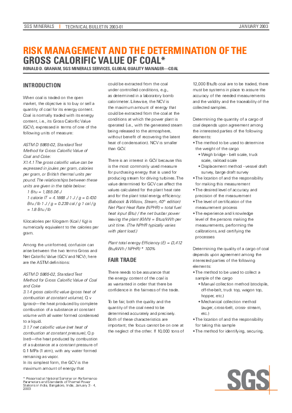(PDF) RISK MANAGEMENT AND THE DETERMINATION OF THE GROSS CALORIFIC ...
