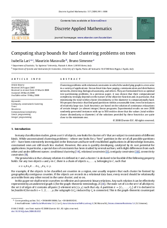 (PDF) Computing sharp bounds for hard clustering problems on trees