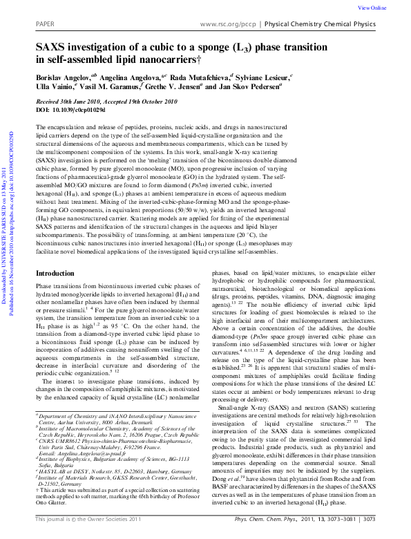 (PDF) SAXS investigation of a cubic to a sponge (L3) phase transition ...