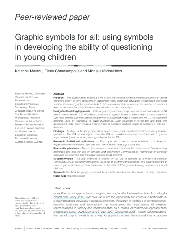 (PDF) Graphic symbols for all: using symbols in developing the ability ...