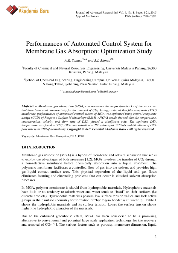 (PDF) Performances of Automated Control System for Membrane Gas ...