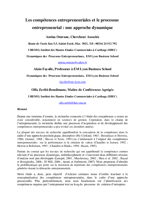 (PDF) Les compétences entrepreneuriales et le processus entrepreneurial ...