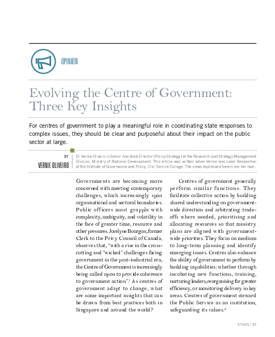(PDF) Evolving the Centre of Government: Three Key Insights