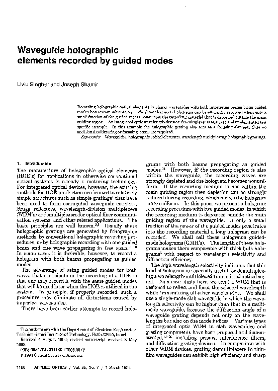 (PDF) Waveguide holographic elements recorded by guided modes