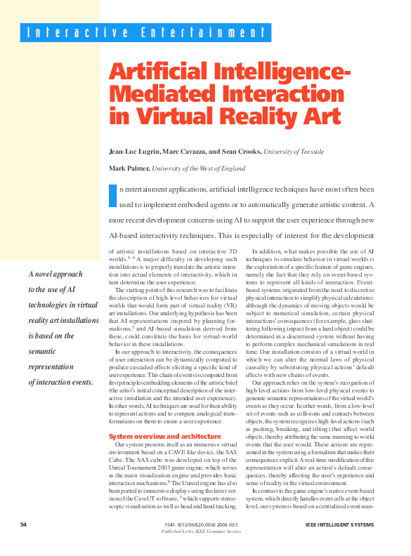 (PDF) AI-Mediated Interaction in Virtual Reality Art