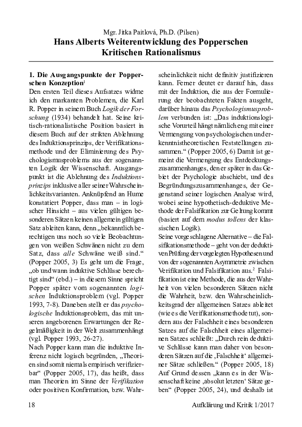 (PDF) Hans Alberts Weiterentwicklung des Popperschen kritischen ...
