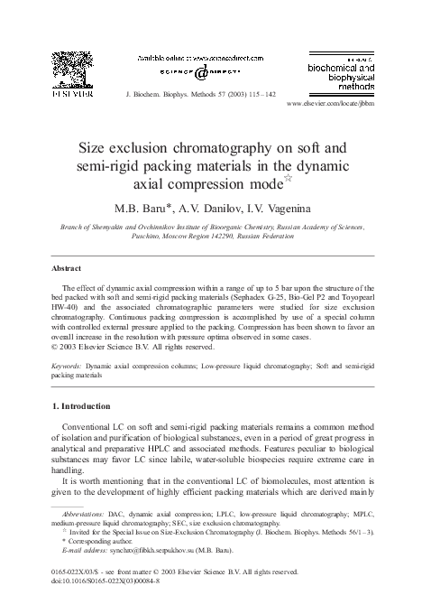 (PDF) Size exclusion chromatography on soft and semi-rigid packing ...