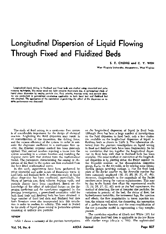 (PDF) Longitudinal Dispersion of Liquid Flowing Through Fixed and ...