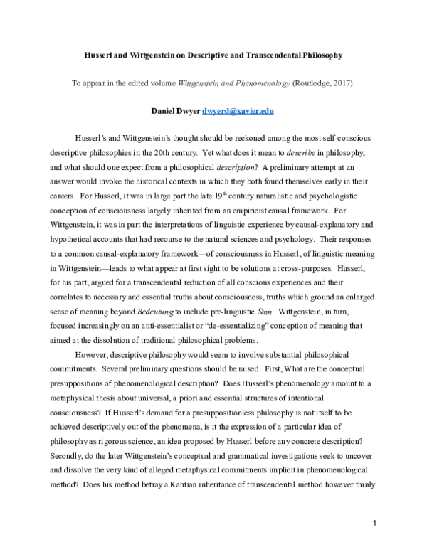 (DOC) Husserl and Wittgenstein on Descriptive and Normative Philosophy ...
