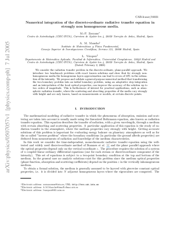 (PDF) Numerical integration of the discrete-ordinate radiative transfer equation in strongly non ...