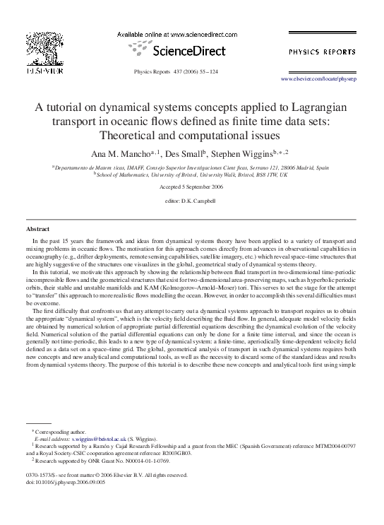(PDF) A tutorial on dynamical systems concepts applied to Lagrangian transport in oceanic flows ...