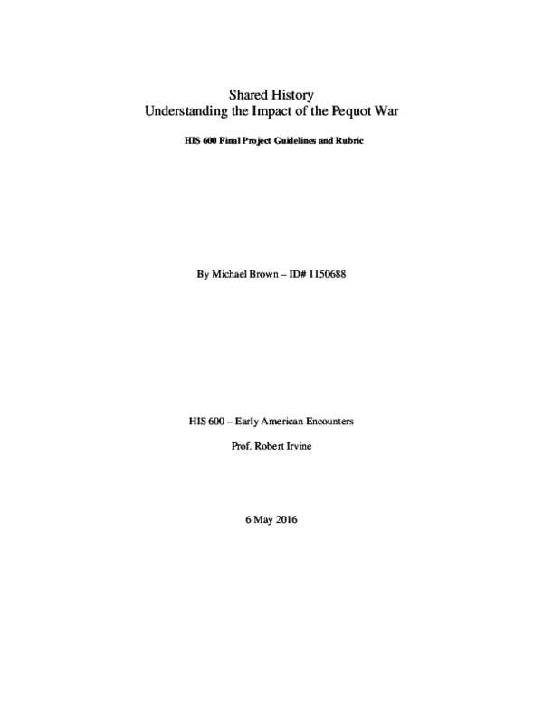 (PDF) Shared History Understanding the Impact of the Pequot War