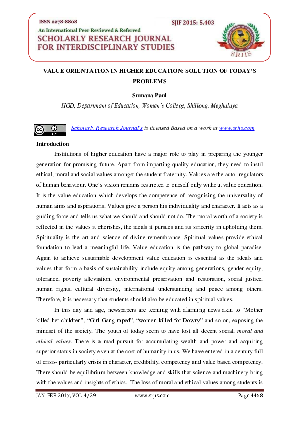 (PDF) VALUE ORIENTATION IN HIGHER EDUCATION: SOLUTION OF TODAY'S